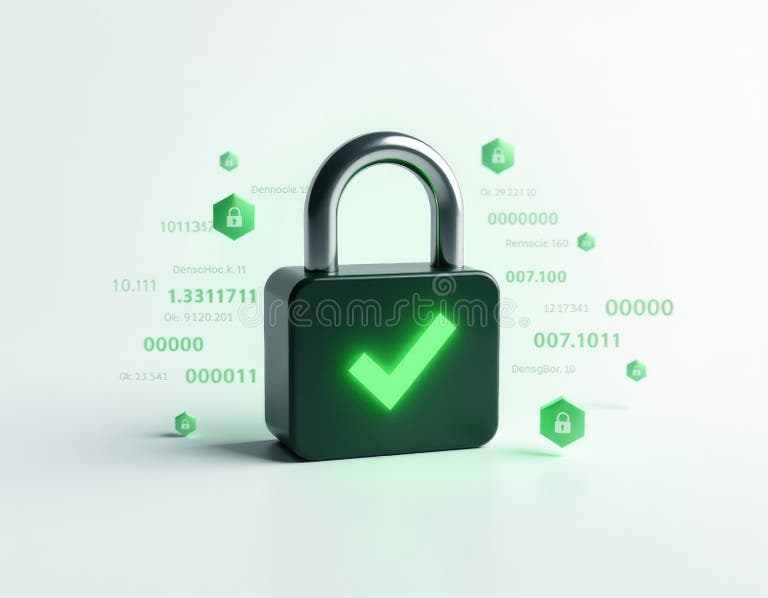 Secure Padlock with Green Check Mark and Digital Code - Cyber Security ...