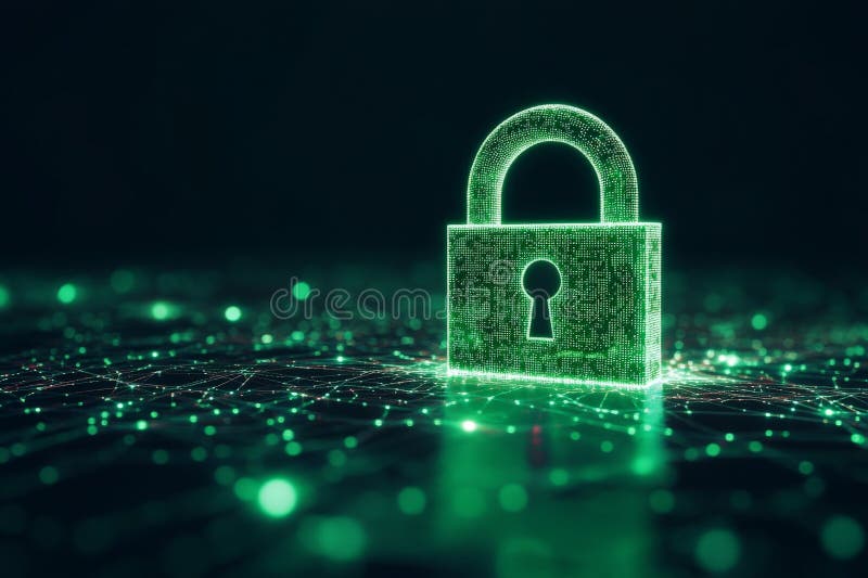 A Secure Padlock on a Green Digital Background. Stock Illustration ...