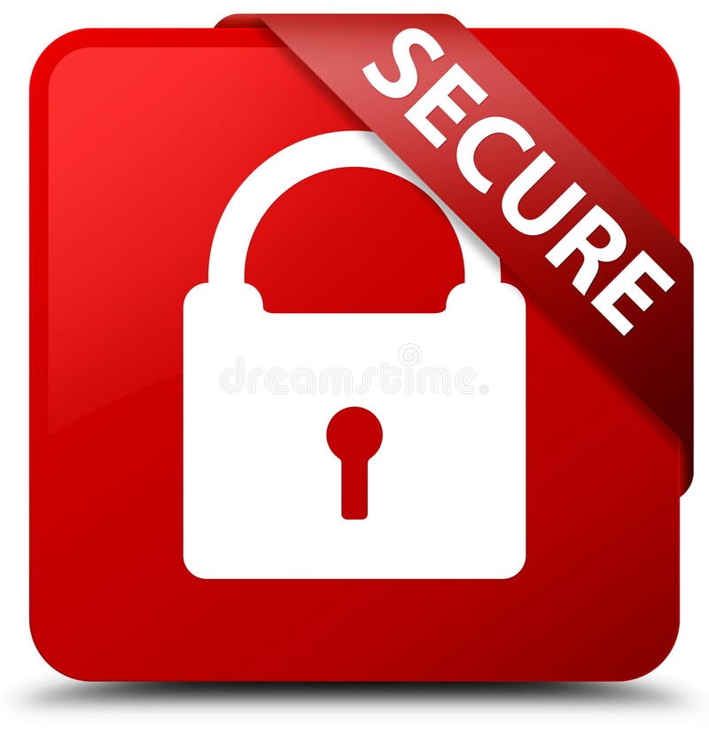 Secure (padlock Icon) Red Square Button Red Ribbon in Corner Stock ...