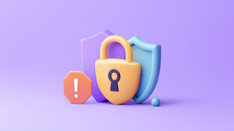 Secure Padlock, Warning Sign, Digital Security Icon, Colorful 3D Render ...