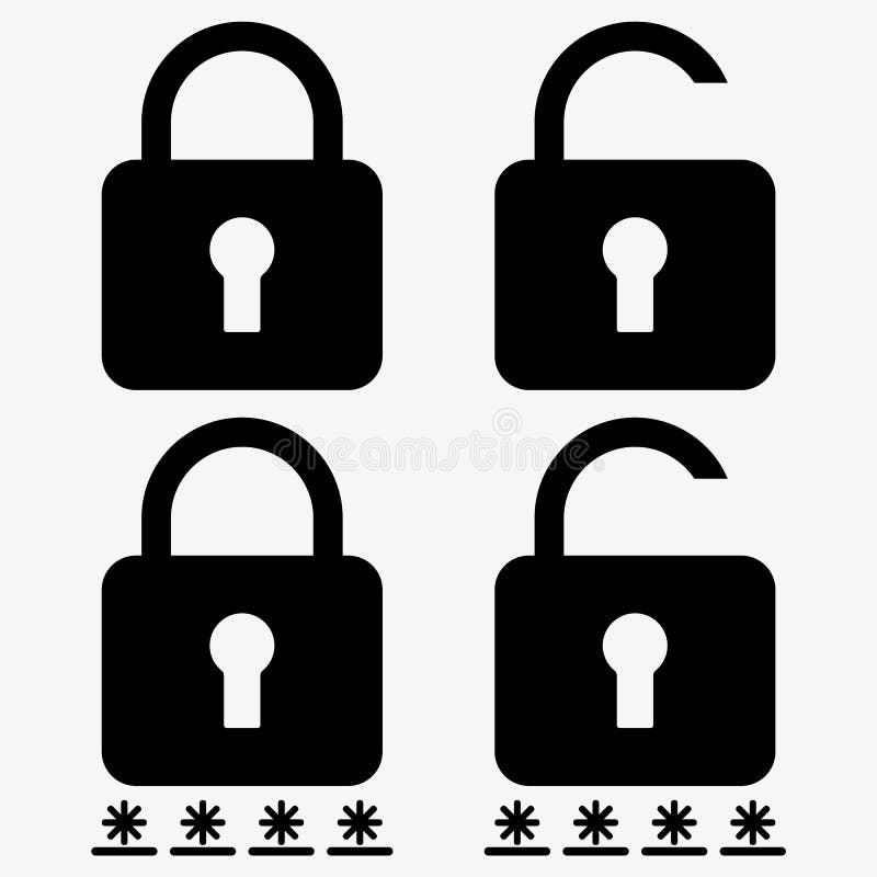 Secure Password Lock Icon Vector Eps10. Open and Closed Lock with Password Stars Sign. Stock ...