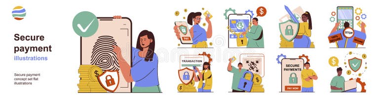 Secure Payment Concept with Character Situations Collection Stock ...
