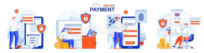Secure Payment Concept Set. Safe Online Shopping, Protection of ...