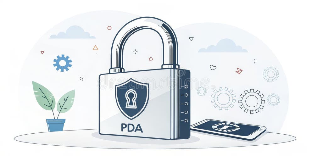 Secure PDA Concept Padlock and Smartphone Illustration, Data Security ...
