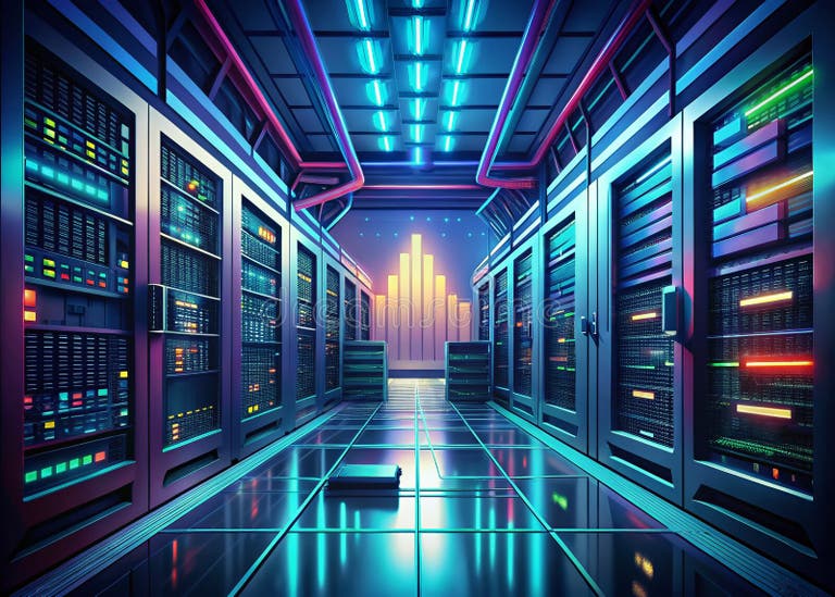Secure Powerful Server Room Optimized for Data Analysis and Robust Cybersecurity Stock ...