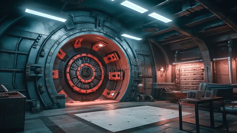 Secure and Protected, Interior of an Underground Bunker with a Massive Vault Door, Generative AI ...
