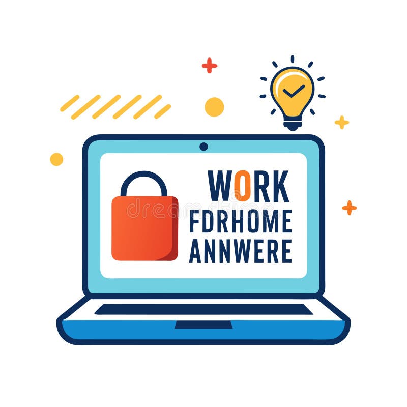 Secure Remote Work: Laptop with Padlock and Idea Light Bulb ...
