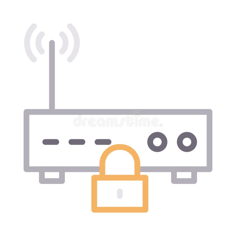 Secure Router Thin Line Color Vector Icon Stock Vector Illustration Of Lock Concepts 146711063