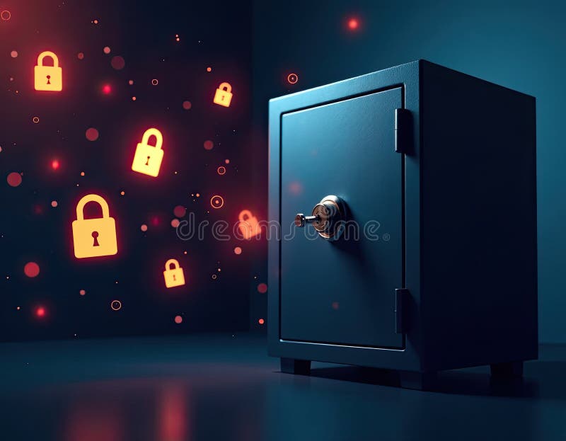 Secure Safe with Glowing Padlock Icons - Data Protection Concept Stock ...