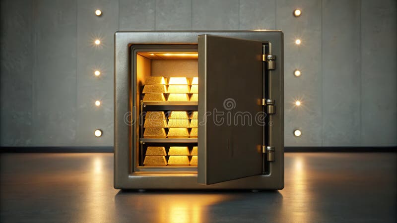 Secure Safe with Gold Bars Inside, Glowing Warmly, Modern Room Stock ...