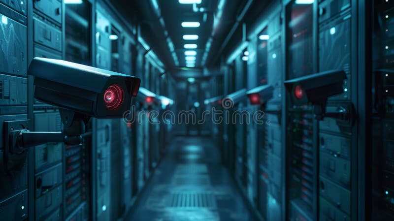 A Secure Server Room Featuring Multiple Security Cameras and High-tech ...