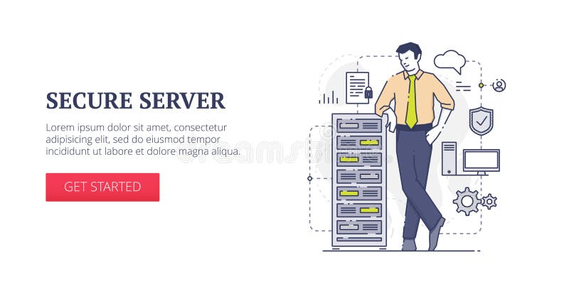 Secure server web banner stock illustration. Illustration of stand ...