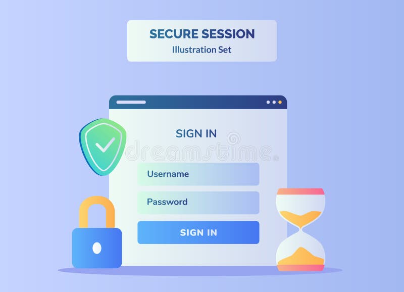 Secure Session Illustration Set Display Ui on Computer Screen for Sign ...