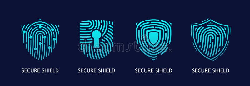 Secure Shield, Fingerprint and Lock Vector Icons Stock Vector ...