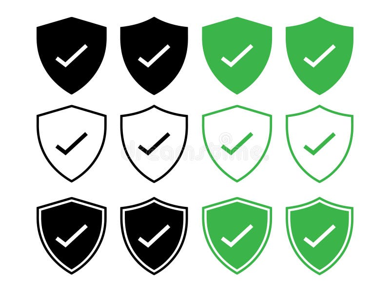 Secure Shield Icon Set Vector on White Background. Protection, Badge ...