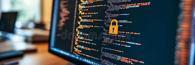 Secure Software Development, Code on a Computer Monitor with Padlock ... Secure Software Development, Code on a Computer Monitor with Padlock ...