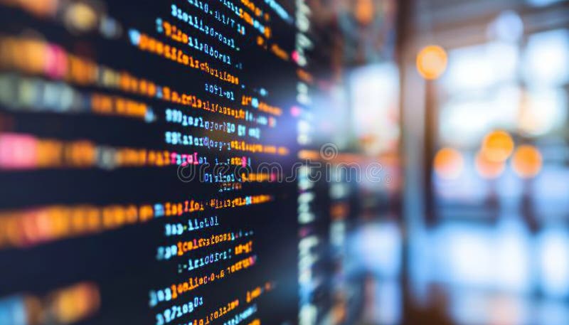 Secure Software Development Code On A Computer Screen With A Blurred Background Effect Stock