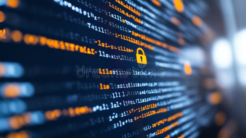 Secure Software Development Code On Computer Screen With Lock Icon Digital Security Concept