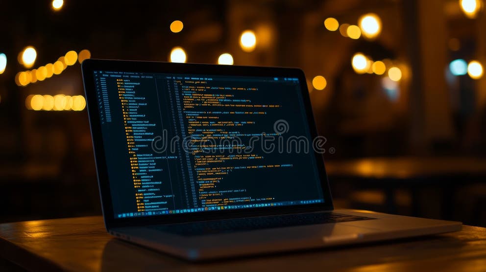 Secure Software Development Code Displayed on a Laptop Screen in a Blurred Out Background ...