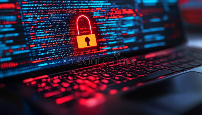 Secure Software Development Code On Screen With Illuminated Padlock Symbolizing Data Protection