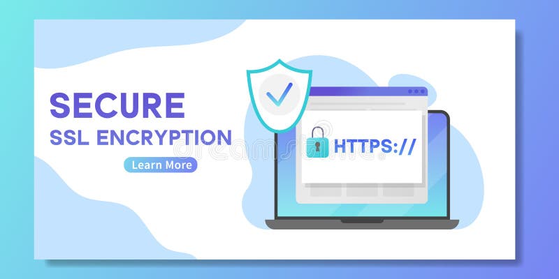 Secure SSL Encription Banner. Laptop with Opened Web Browser and Safety ...