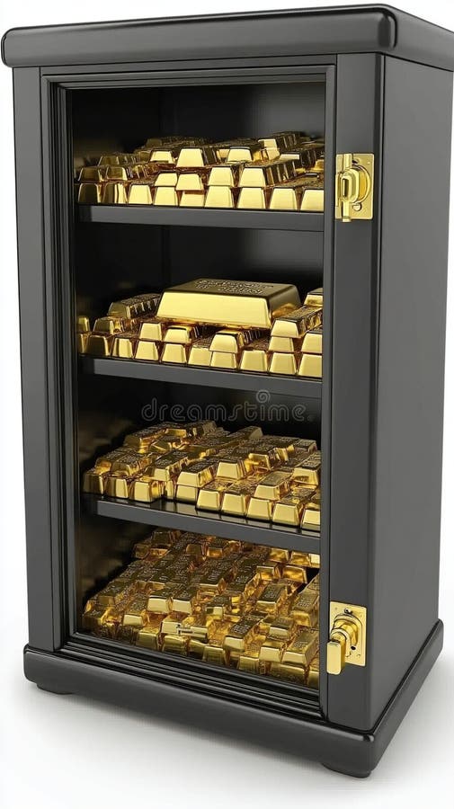 Secure Storage of Gold Bars in a Vault with Multiple Tiers and a Glass ...