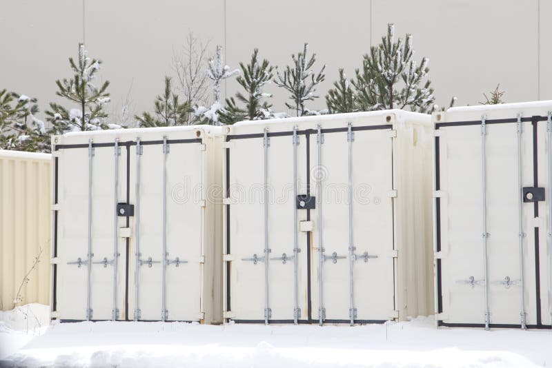 Secure Storage Units in Winter Stock Image - Image of metal, built ...