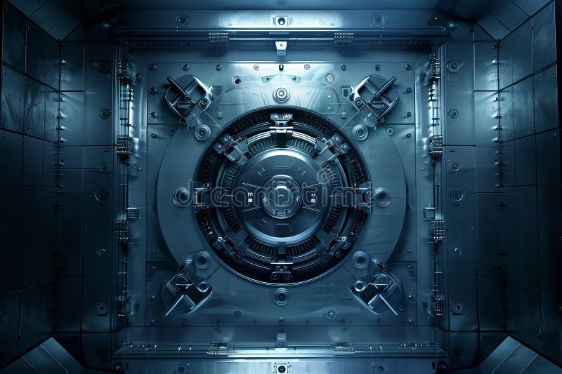 Secure System with a Futuristic Vault Door. Metallic and Solid, this ...