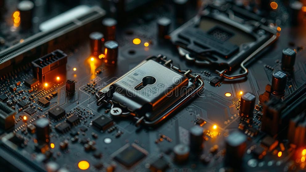 Secure Tech Scene Combination Padlock Fastened To a Motherboard ...