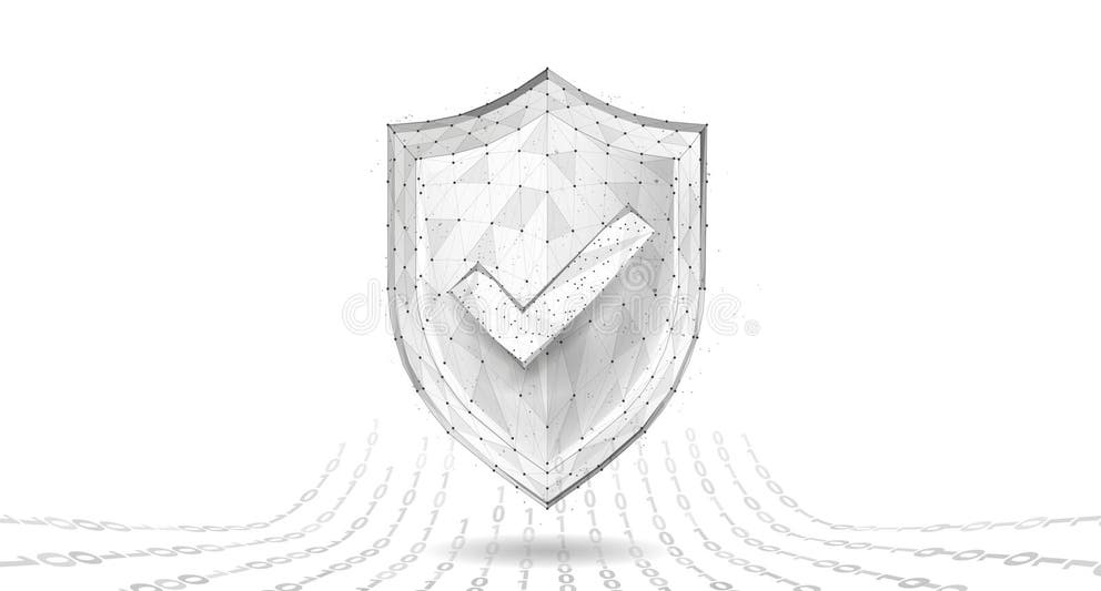 Secure Technology. Polygonal Wireframe Shield with Check Mark Sign ...