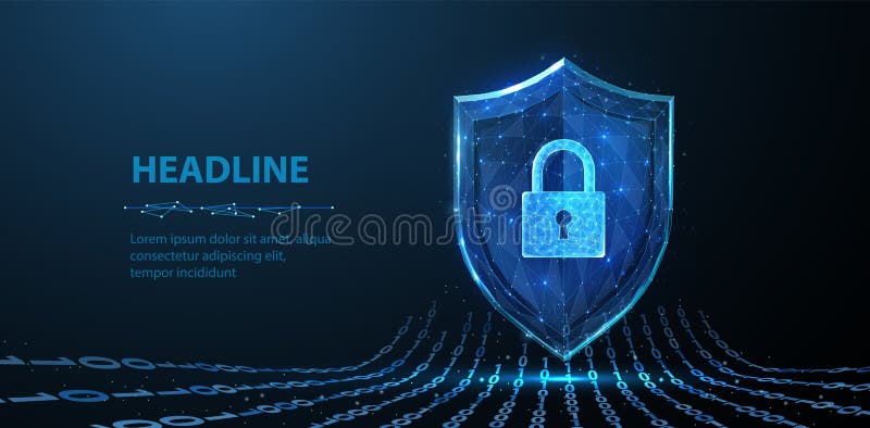 Secure Technology. Polygonal Wireframe Shield with Lock Sign on Dark ...