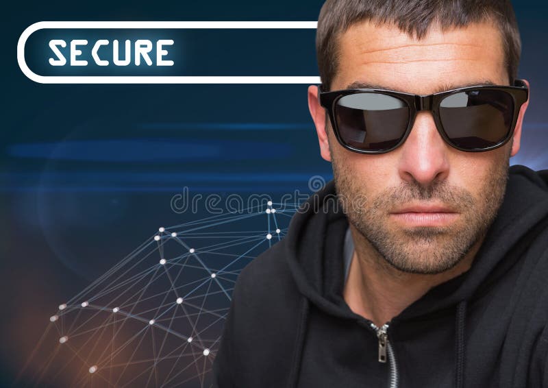 Secure Text with Cool Man in Sunglasses Stock Photo - Image of graphic ...