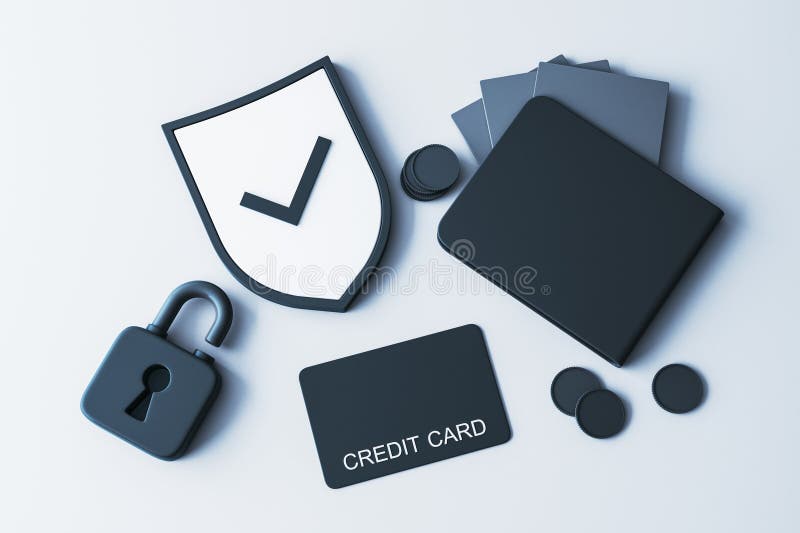 Secure Transaction Concept with Credit Card, Lock, Wallet, and Shield ...