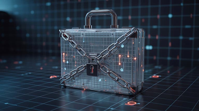 Secure Transparent Briefcase with Metal Chains Lock Stock Illustration ...