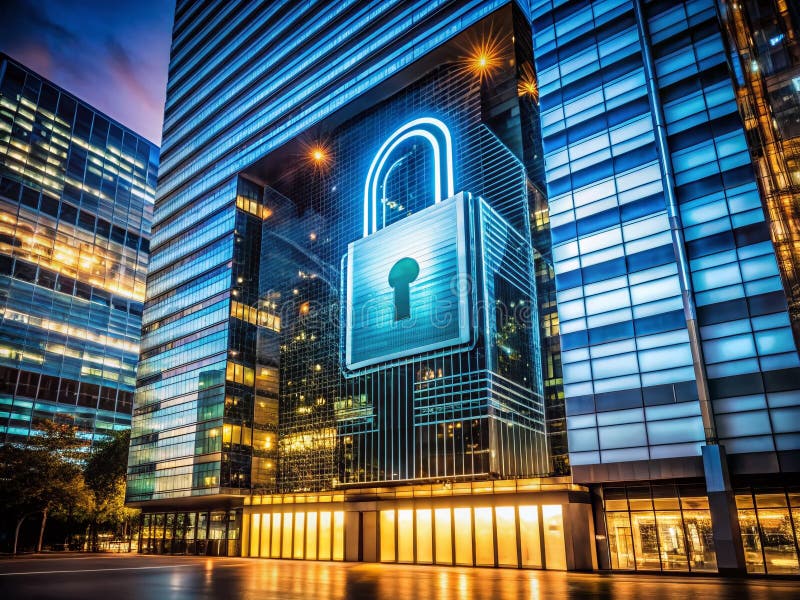 Secure Urban Architecture Illuminated Lock Graphic Depicts Advanced ...