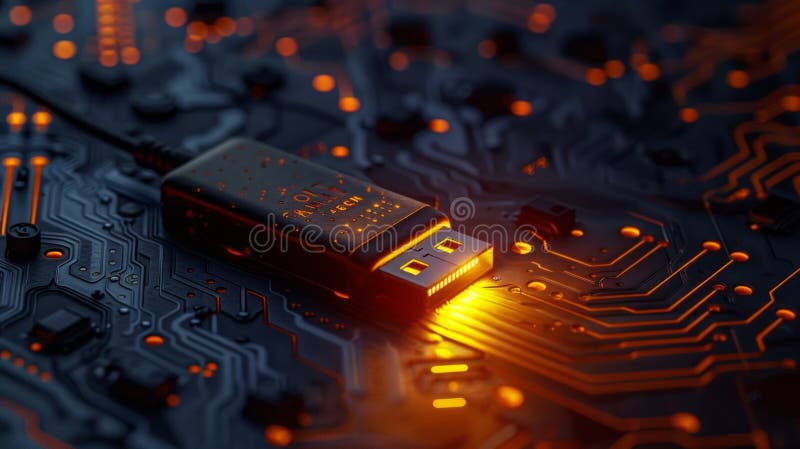 Secure USB Drive on Illuminated Circuit Board Stock Photo - Image of ...