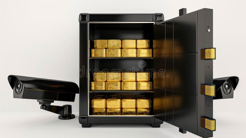 Secure Wealth: 3D Rendering of Gold Bars in Safe with Security Cameras ...