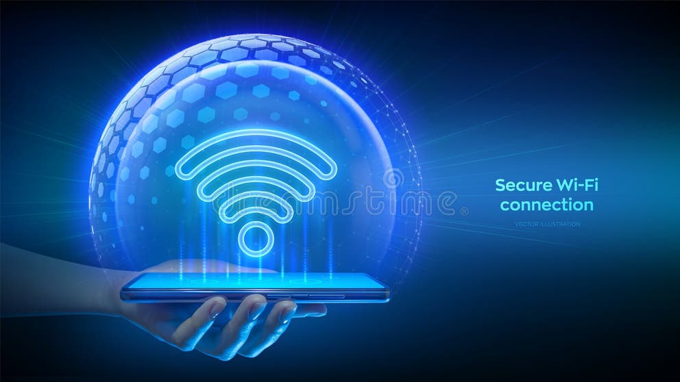 Secure WiFi Network Connection on Smartphone. Wi-Fi Network Icon Inside ...