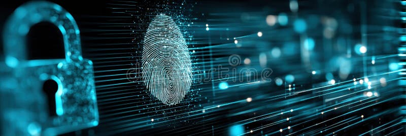 Secure Your Data with Holographic Padlock and Fingerprint Icon in ...