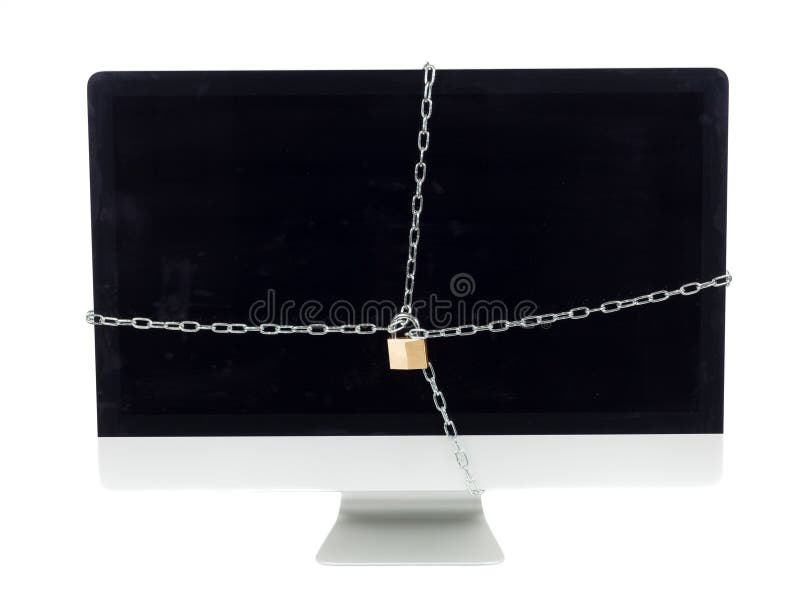 Secured computer with lock stock image. Image of chain - 67034051