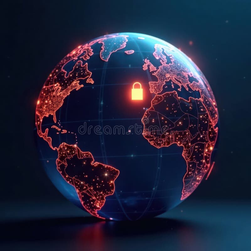 Secured Digital Globe with Glowing Connections , Protection, Encryption ...