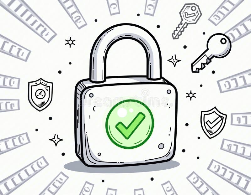 Secured Doodle Lock Illustration Safety, Security, and Protection ...