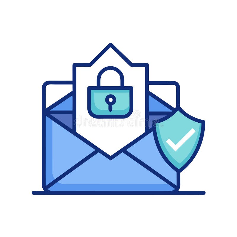 Secured Email Communication: Vector Icon of Padlock, Envelope, and ...