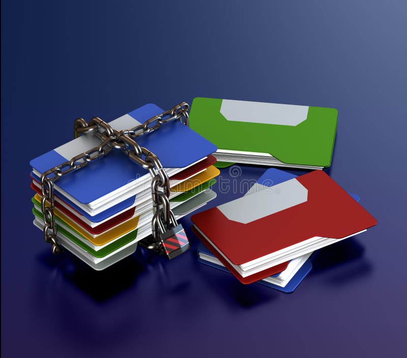 Secured File Folders 3d Render. Stock Illustration - Illustration of ...