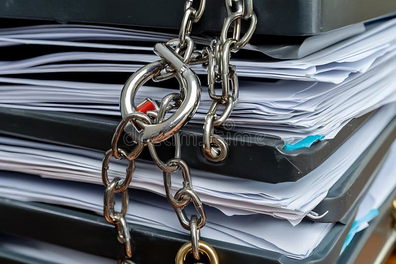 Secured Files, a Pile of Paper Bound with a Heavy Metal Chain, an Image ...