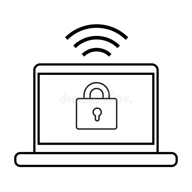 Secured Laptop Device. Wireless Network Connection. Safe Notebook ...