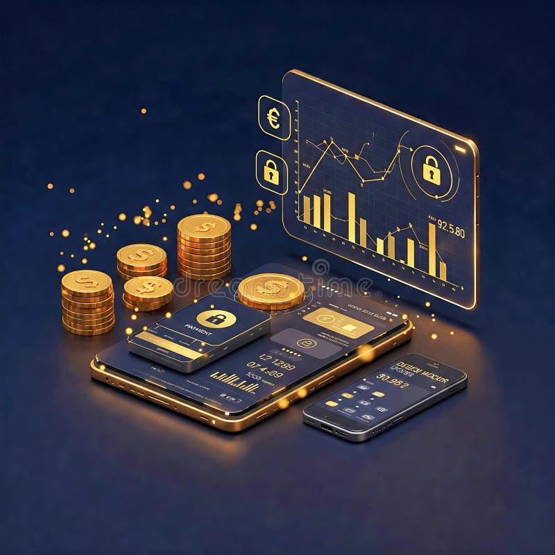 Secured Mobile Banking and Finance Illustration Stock Illustration ...