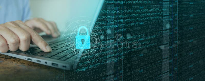 Secured Networking for Data Protection: Businessman Safeguarding Laptop ...