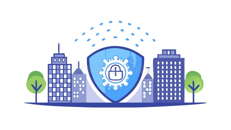 Secured Smart City Icon, Urban Cybersecurity, Protected Infrastructure ...