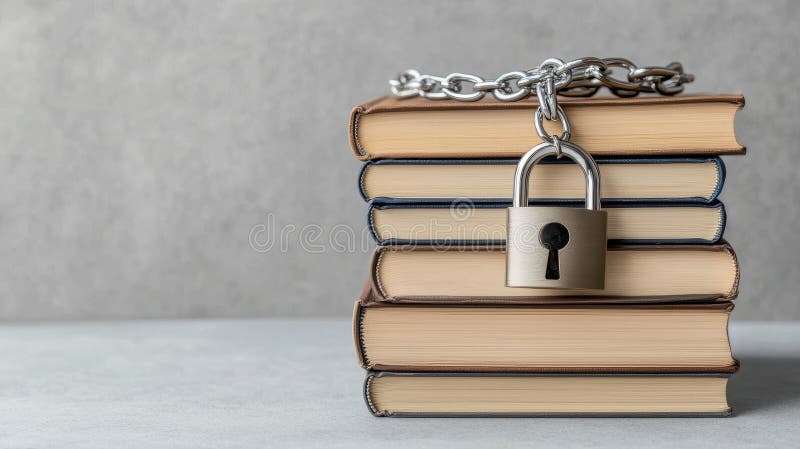 Secured Stack of Books Padlock Chain Data Protection Privacy Security ...